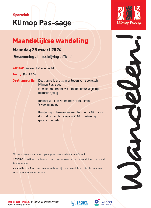 Wandeling Sportclub 25 maart | 't Vooruitzicht